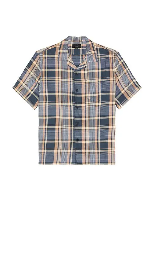 Vince Prine Plaid Cotton Blend Cabana Shirt In Blue