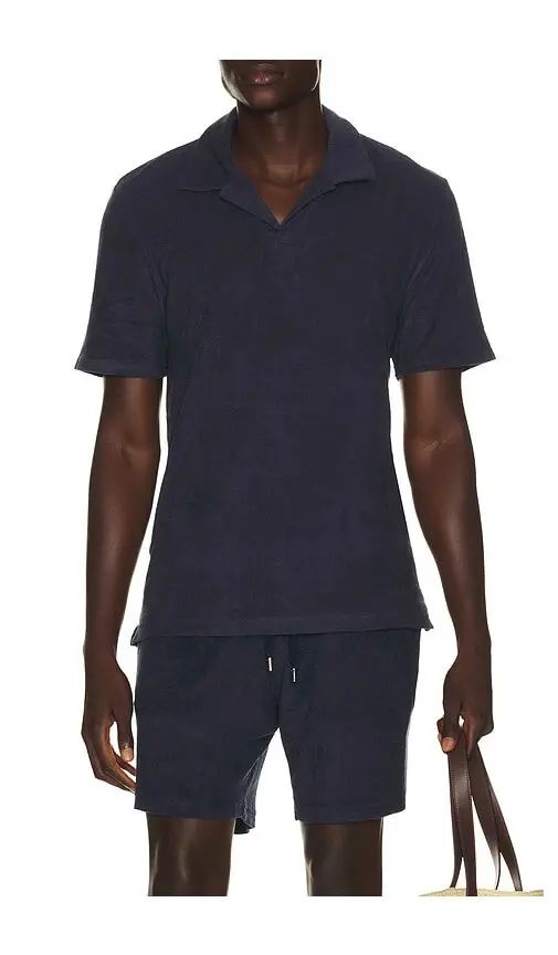 Frescobol Carioca Faustino Terry Cotton Blend Polo Short Sleeve In Navy - Navy Blue