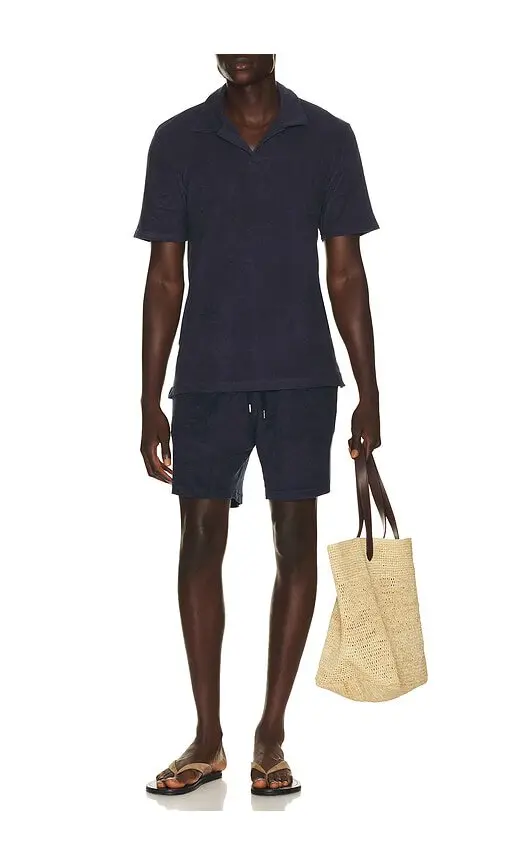 Frescobol Carioca Faustino Terry Cotton Blend Polo Short Sleeve In Navy
