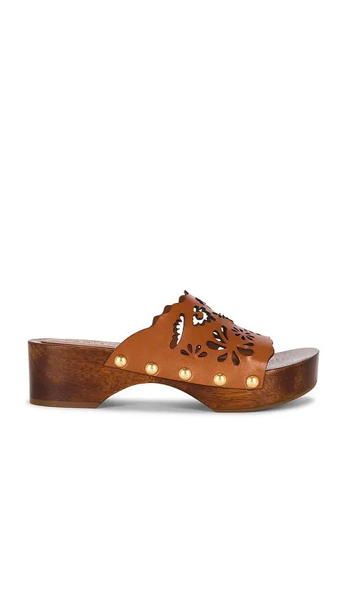 Farm Rio Lace Leather Clog In Brown - Sand
