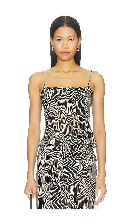 ST. AGNI Savannah Silk Cami Top In Black & White - Sand
