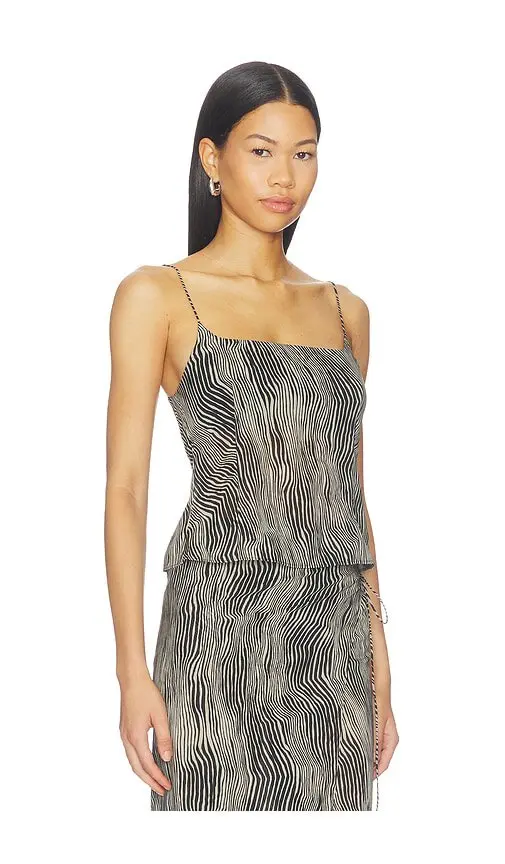 ST. AGNI Savannah Silk Cami Top In Black & White