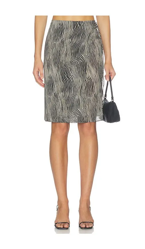 ST. AGNI Savannah Silk Wrap Skirt In Black & White - Sand