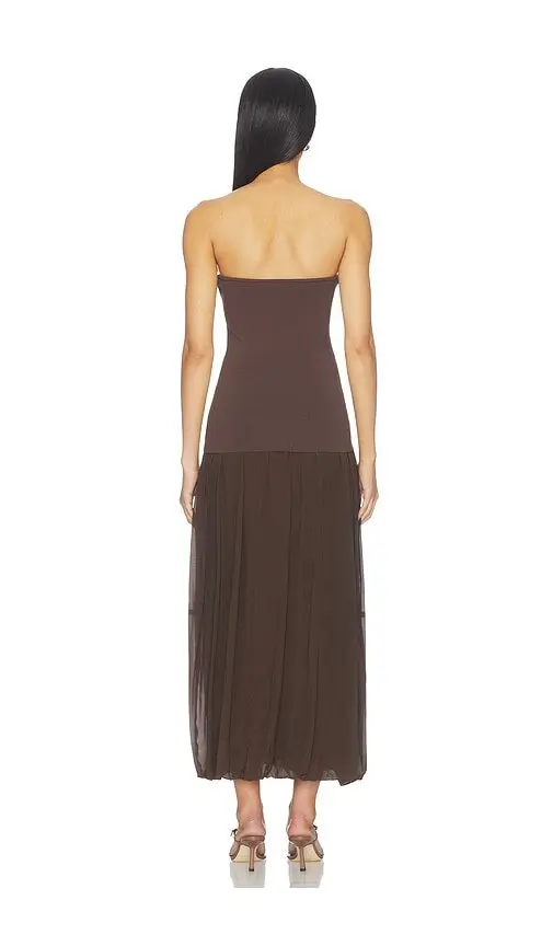 ST. AGNI Strapless Balloon Hem Dress In Brown