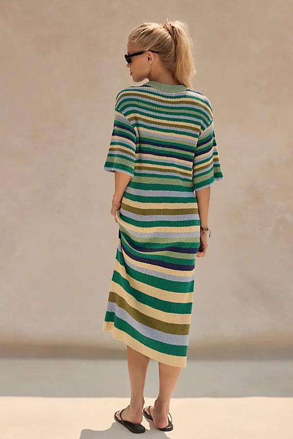 Free People Striped Knit Midi Dress - Teal Combo