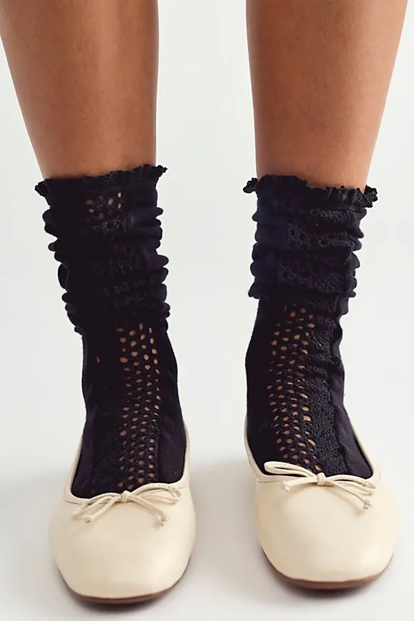 Free People Rubies Crochet Knee High Socks - Black