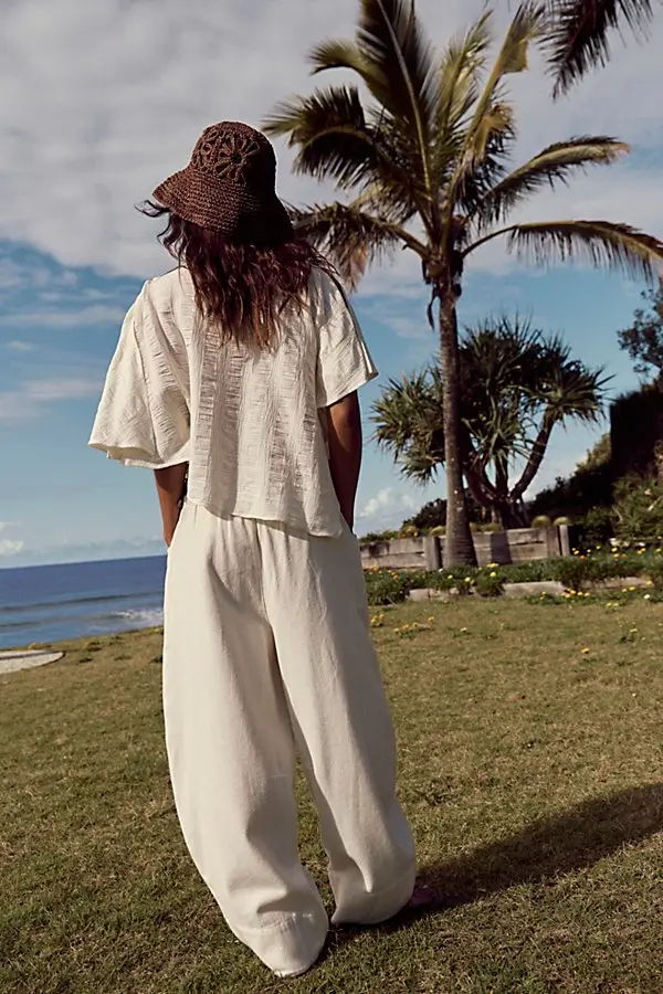 Free People Textured Cotton Barrel Pants - Moonglow
