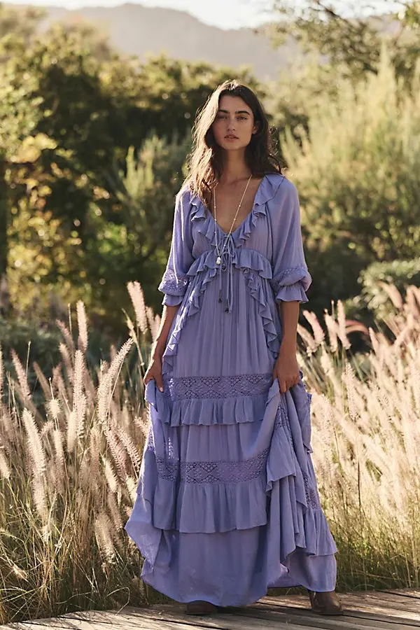 Free People Isobel Maxi Dress With Ruffles And Lace - Spring Tulip