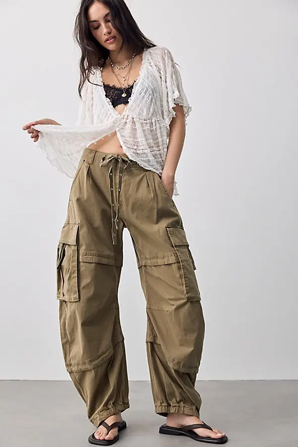 Free People We The Free Reef Curved Twill Cargo Pants - Aloe