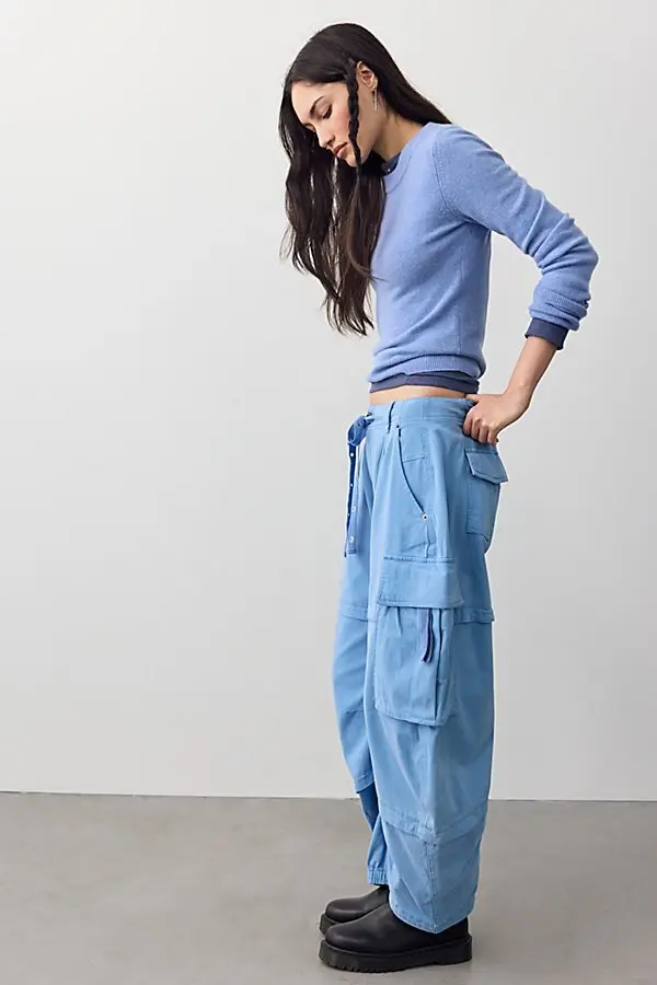 Free People We The Free Reef Curved Twill Cargo Pants - Dusk Blue