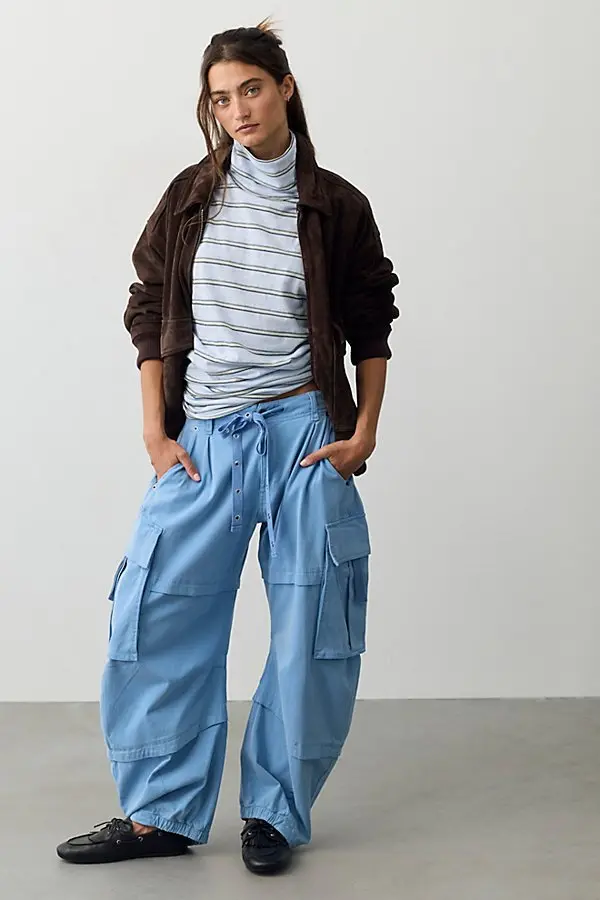 Free People We The Free Reef Curved Twill Cargo Pants - Dusk Blue