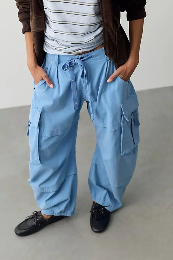 Free People We The Free Reef Curved Twill Cargo Pants - Dusk Blue