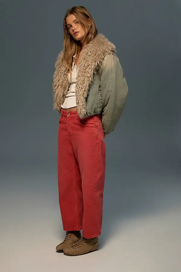 Free People Waterloo Denim Puffer Jacket With Faux Fur Collar