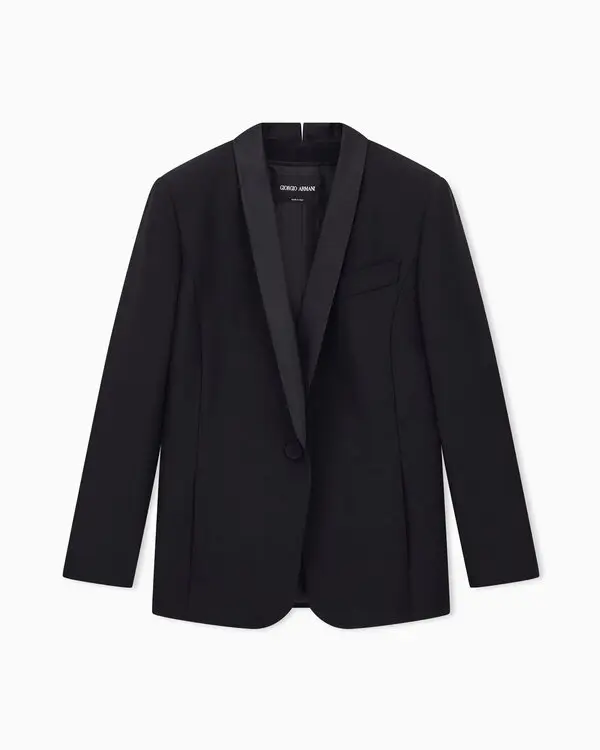Giorgio Armani Tuxedo Jacket In Silk Cady With Satin Shawl Collar - Black