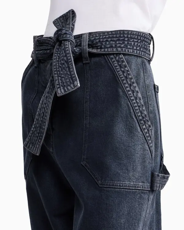 Giorgio Armani Belted Cargo Jeans In Stretch Cotton Denim