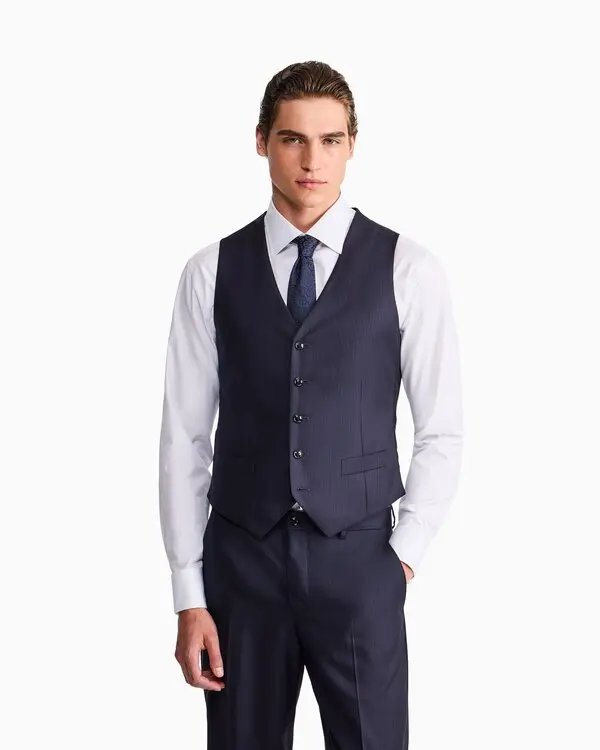 Giorgio Armani Single-breasted Pinstripe Vest In Pure Virgin Wool