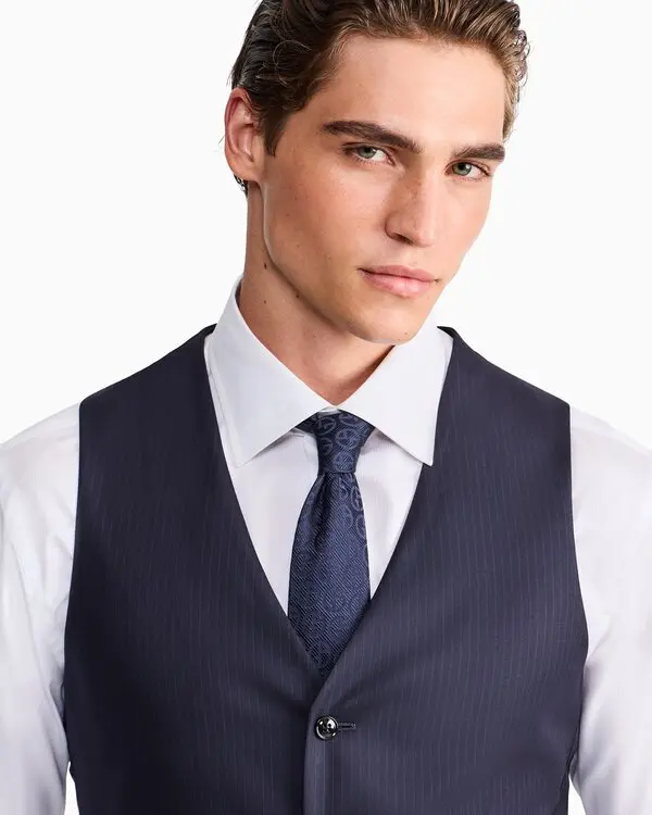 Giorgio Armani Single-breasted Pinstripe Vest In Pure Virgin Wool