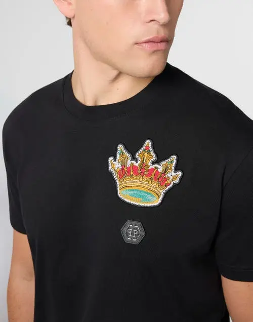 Philipp Plein Round Neck T-shirt Crown Crystals