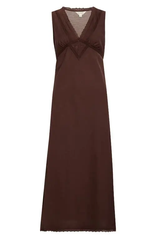 Lucky Brand Lace Trim Midi Dress - Chicory Coffee