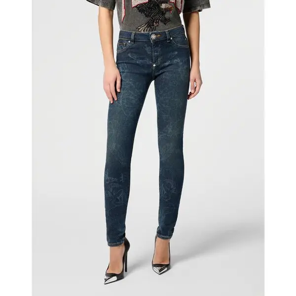 Philipp Plein Jeggings Butterfly Tattoo - Dotline Blue