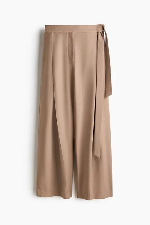 H&m Tie-detail Twill Pants - Beige