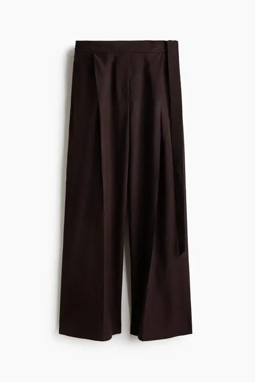 H&m Tie-detail Twill Pants - Dark Brown