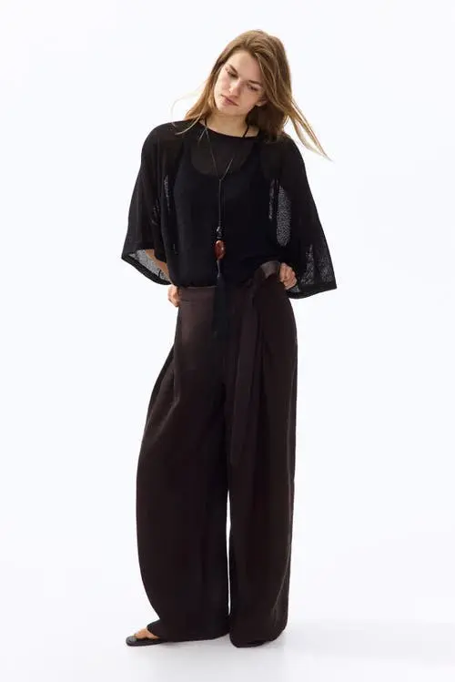H&m Tie-detail Twill Pants - Dark Brown