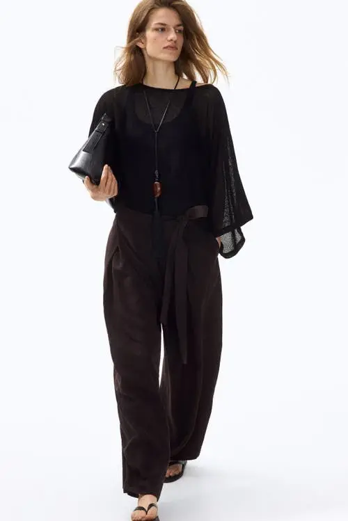 H&m Tie-detail Twill Pants - Dark Brown