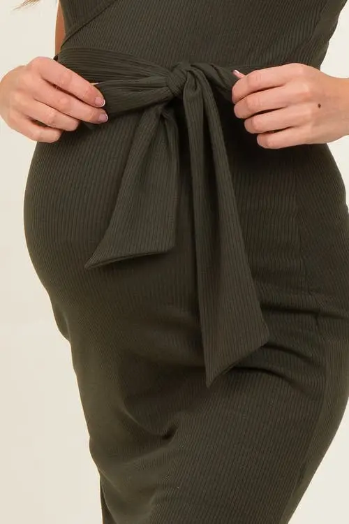 PINKBLUSH Sleeveless Wrap Maternity Midi Dress With Belt And Slits