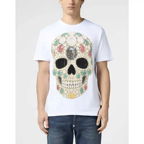 Philipp Plein Round Neck T-shirt Skull Stones - White