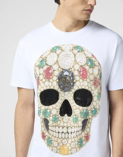 Philipp Plein Round Neck T-shirt Skull Stones - White