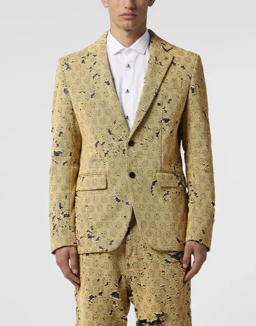 Philipp Plein Destroyed Denim Jacquard Blazer Monogram