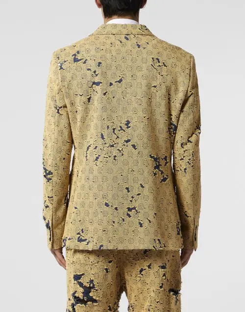 Philipp Plein Destroyed Denim Jacquard Blazer Monogram
