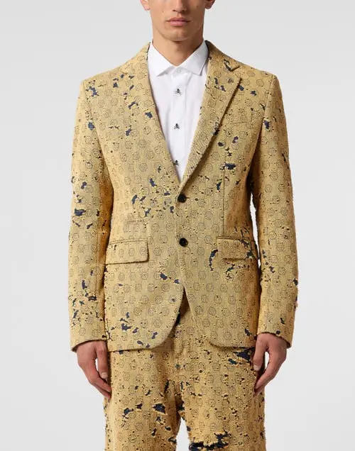 Philipp Plein Destroyed Denim Jacquard Blazer Monogram
