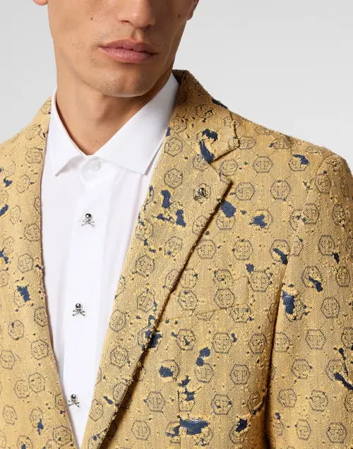Philipp Plein Destroyed Denim Jacquard Blazer Monogram