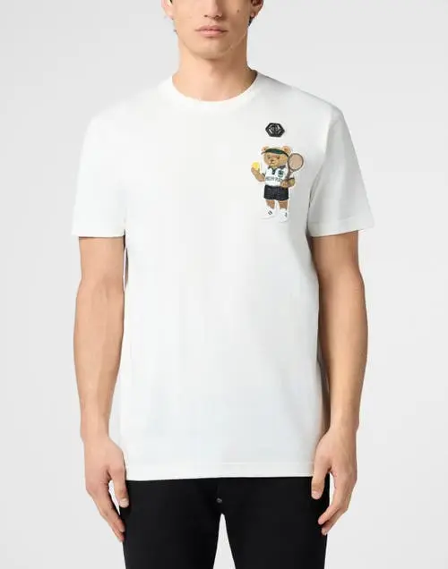 Philipp Plein Round Neck T-shirt Teddy Tennis Patch - Offwhite