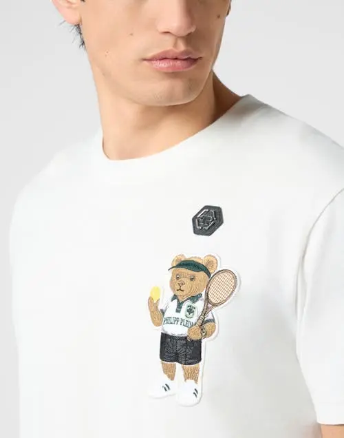 Philipp Plein Round Neck T-shirt Teddy Tennis Patch - Offwhite