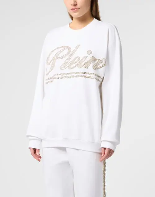 Philipp Plein Washed Open Back Sweatshirt Strass Signature - White