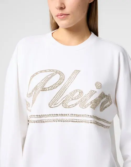 Philipp Plein Washed Open Back Sweatshirt With Strass Signature
