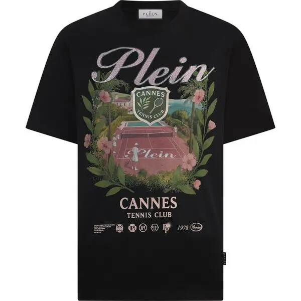 Philipp Plein Round Neck T-shirt Cannes Tennis Club - Black