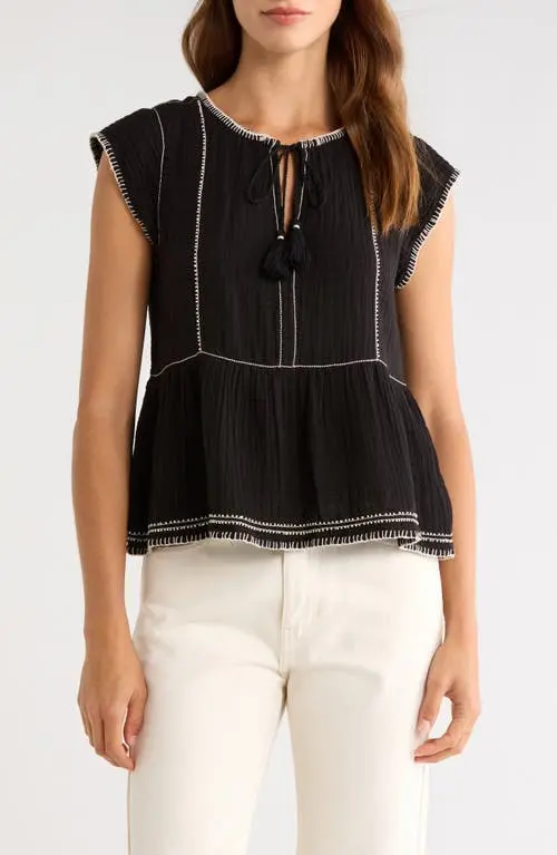 Lucky Brand Embroidered Cotton Tank - 001 Black