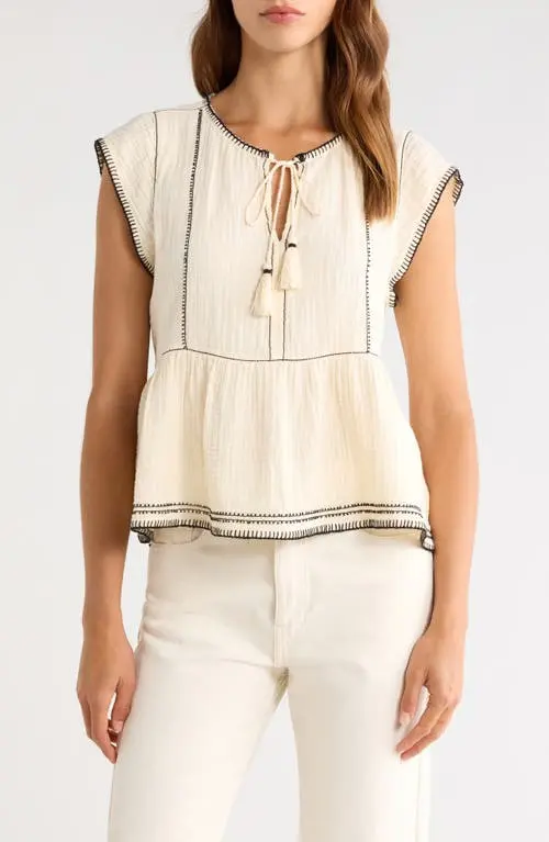 Lucky Brand Embroidered Cotton Tank - Whisper White