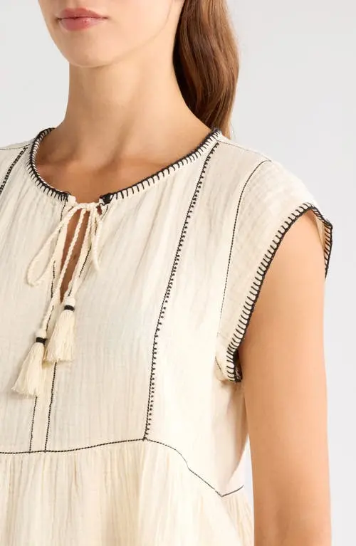 Lucky Brand Embroidered Cotton Tank - Whisper White