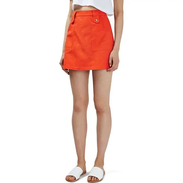 Topshop Square Pocket A-line Skirt - Orange