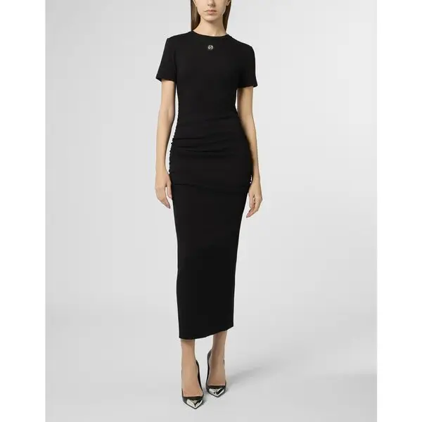 Philipp Plein Open Back Maxi T-shirt Dress Signature Pendant Signature - Black