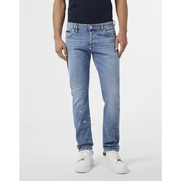 Philipp Plein Super Straight Cut Jeans Paint - Mykonos