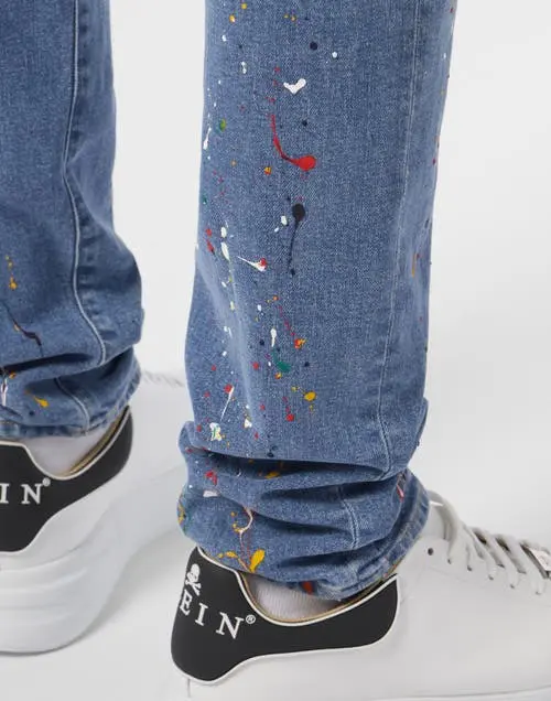Philipp Plein Super Straight Cut Jeans Paint - Mykonos