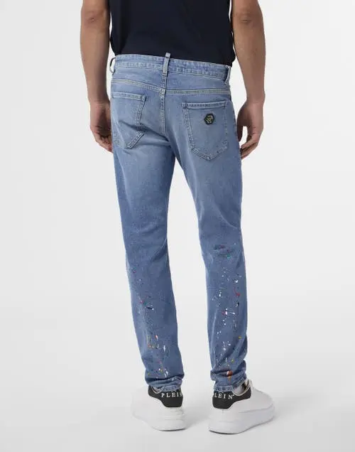 Philipp Plein Super Straight Cut Jeans Paint - Mykonos