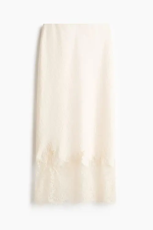 H&m Lace-trimmed Satin Skirt - Cream