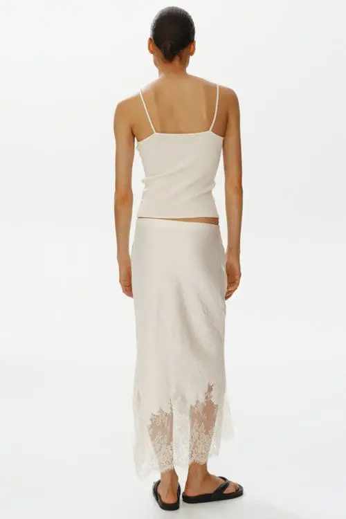 H&m Lace-trimmed Satin Skirt - Cream